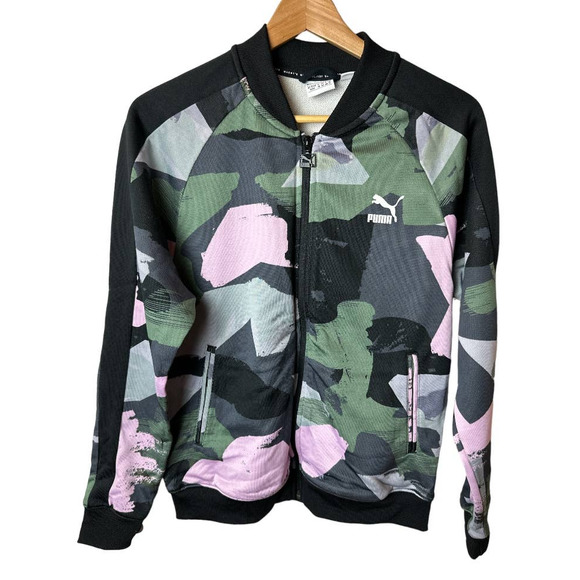 Puma | Tops | Puma Black Green Pink Camo Full Zip Track Jacket Womens ...